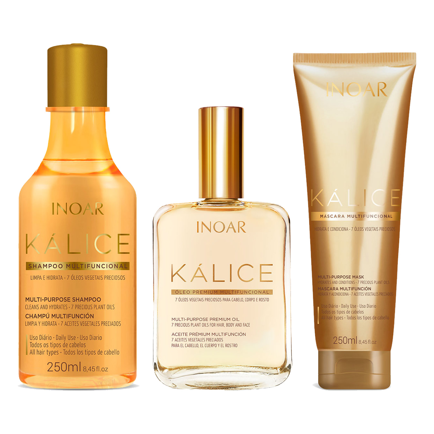 INOAR Kalice, zestaw nawilżający do włosów, szampon + maska + olejek ...